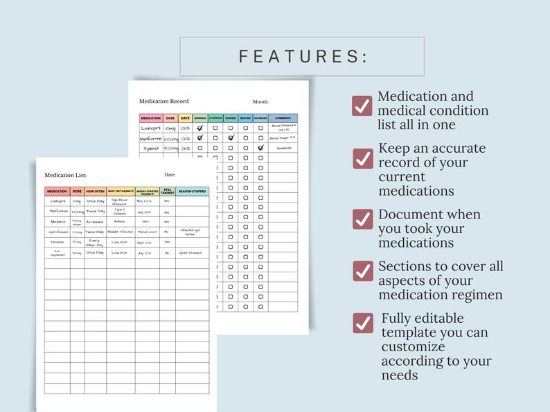 Medication List Template | Medication Record | Medication History ...