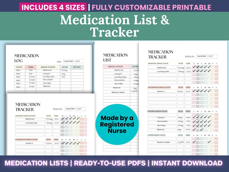 Printable Medication List and Tracker Bundle – Editable Medication ...
