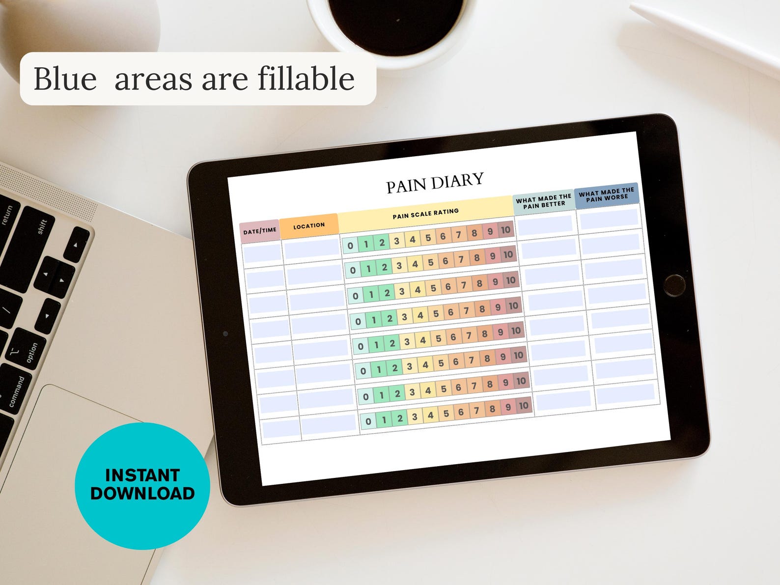 Pain Tracker Printable PDF — Headache & Migraine Log, Symptom Tracker ...