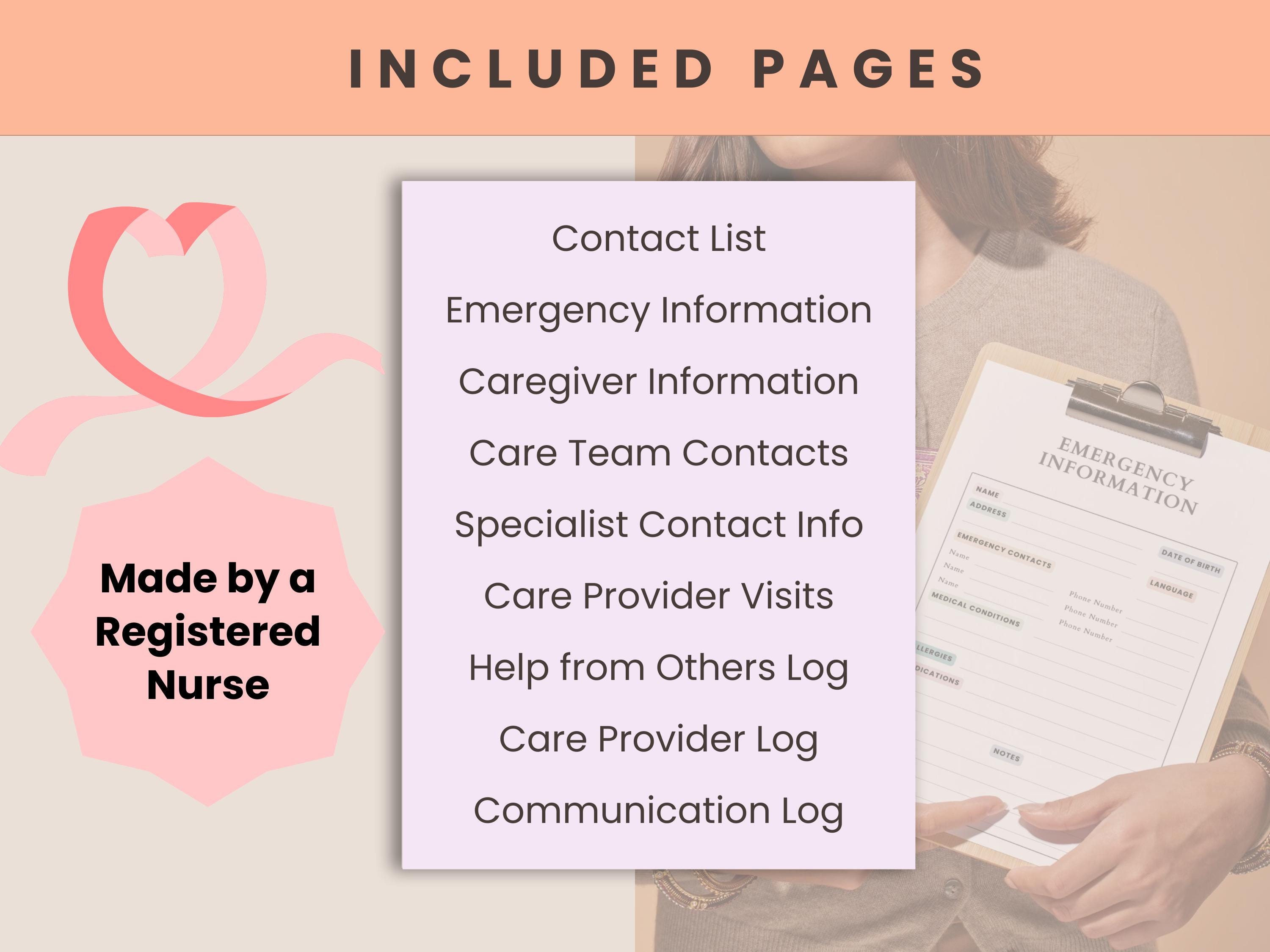 Caregiver Communication Log and Care Team Organizer - Caregiver Binder ...