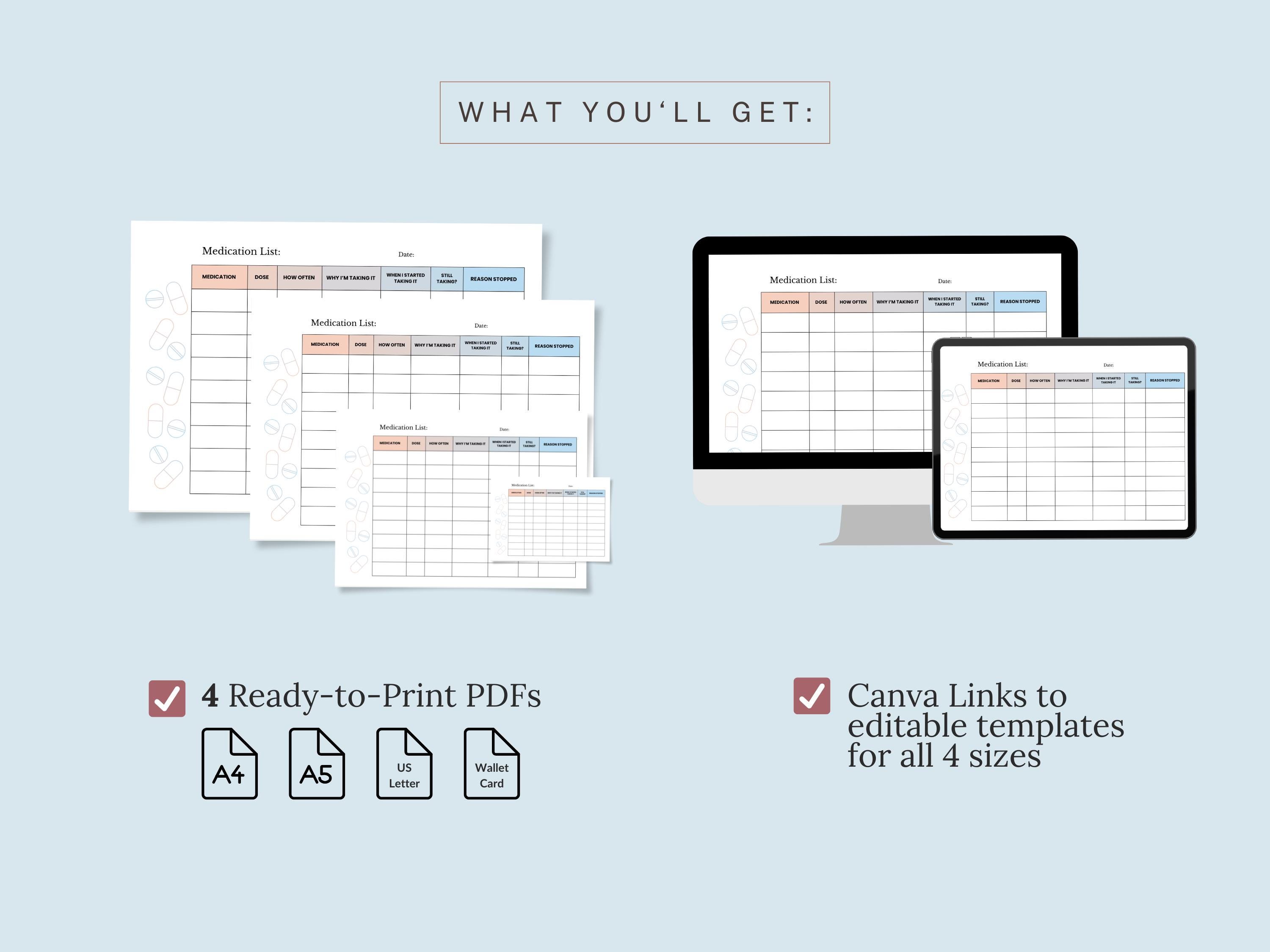 Editable Medication List Template | Canva Template & Printable PDF ...
