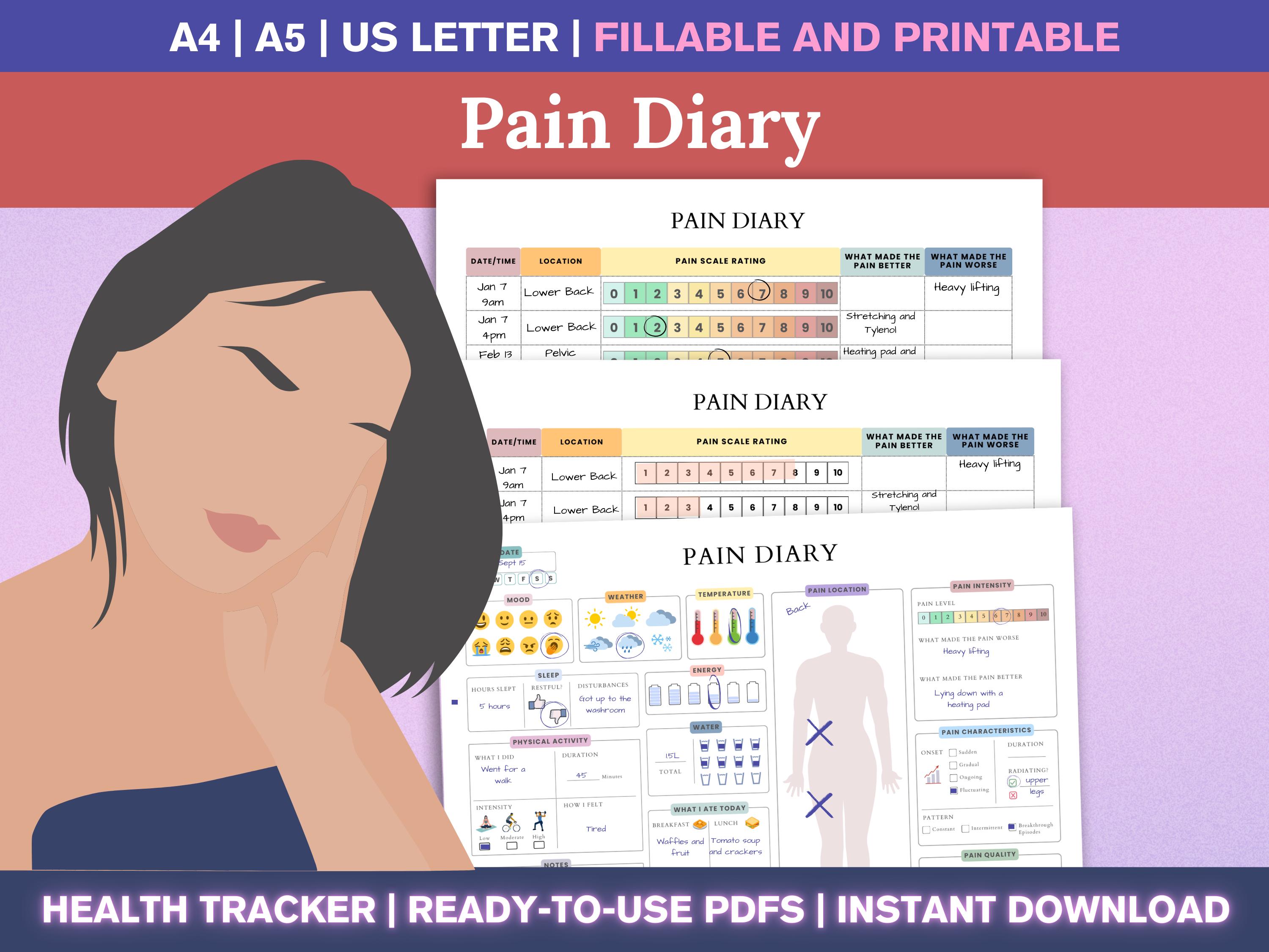 Pain Tracker Printable PDF — Headache & Migraine Log, Symptom Tracker ...