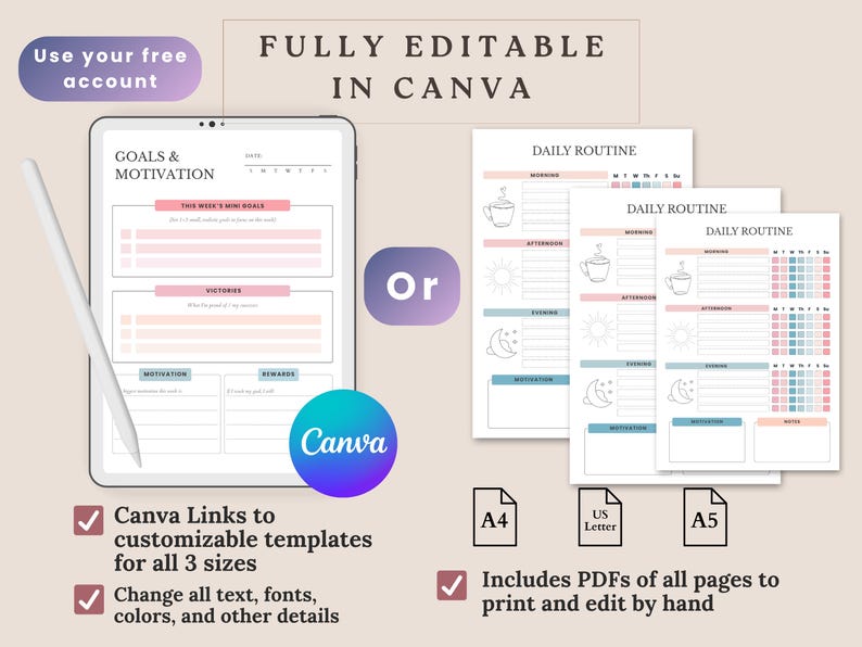 ADHD Brain Dump Template + Priority Matrix Printable PDF – Editable Canva Digital Planner ...
