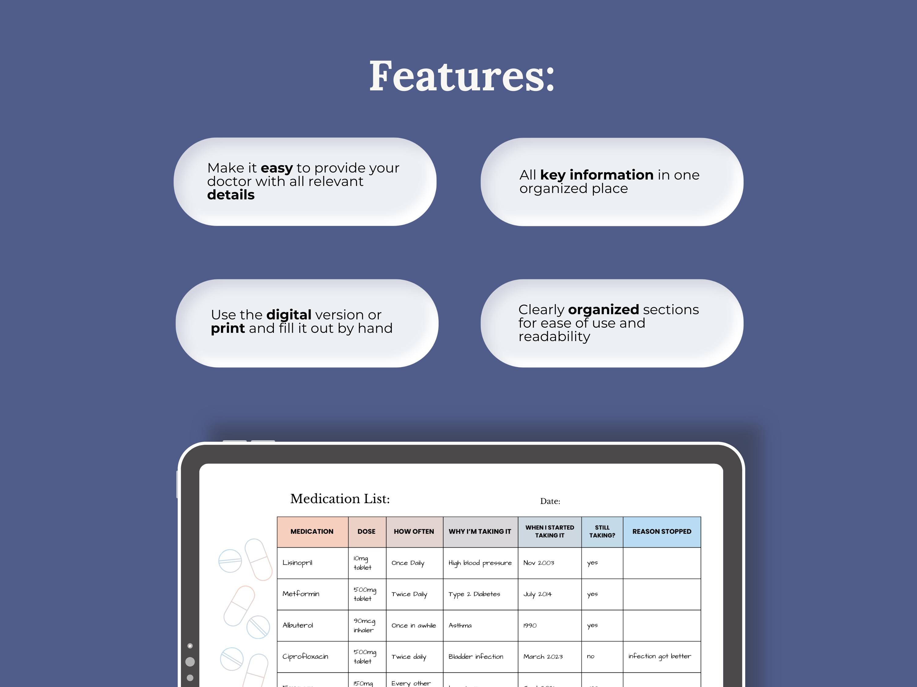 Editable Medication List Template | Canva Template & Printable PDF ...