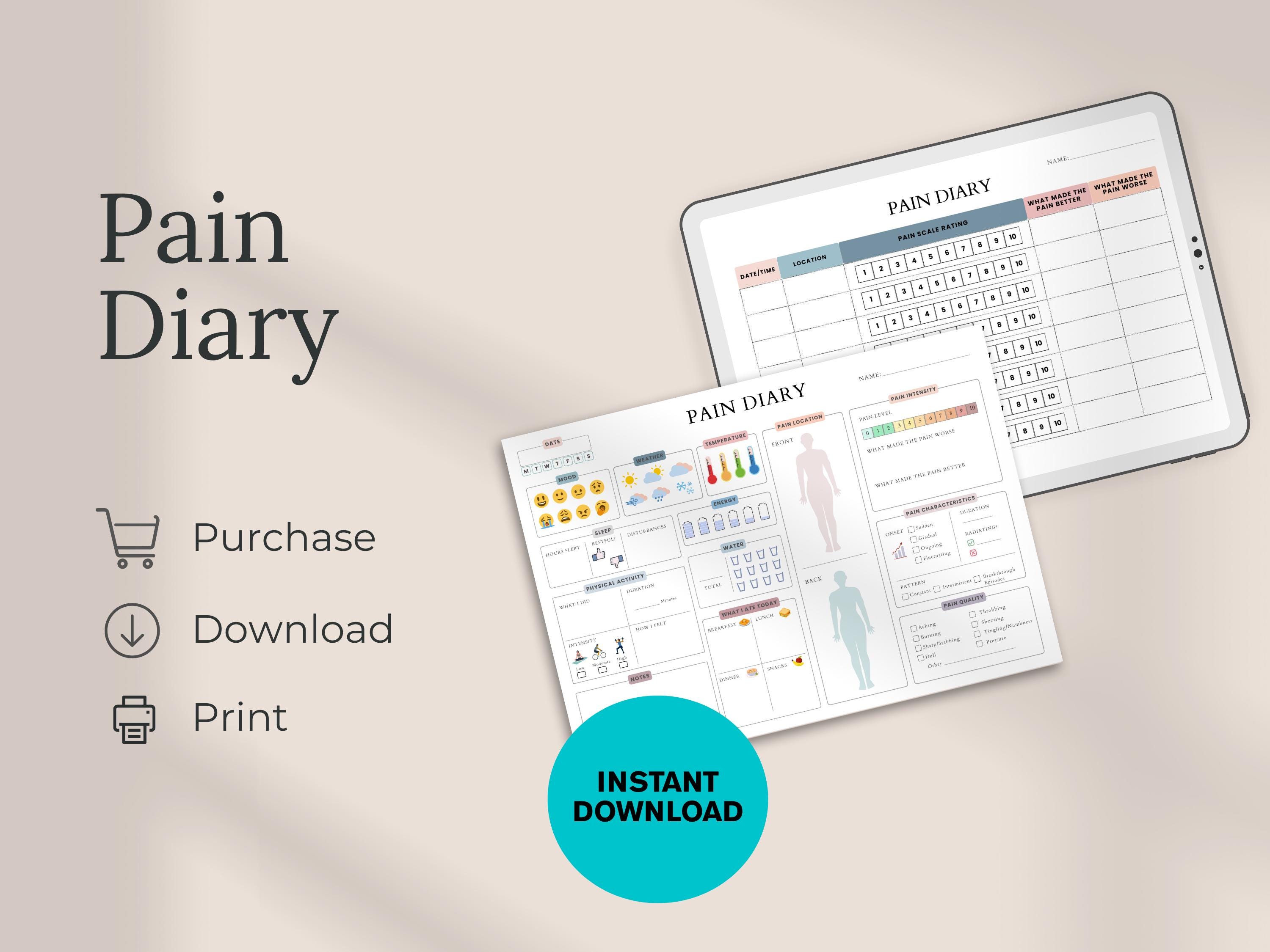 Pain Tracker Printable PDF — Headache & Migraine Log, Symptom Tracker ...