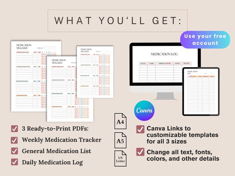 Medication Tracker Bundle – Printable Medication Schedule, Daily ...