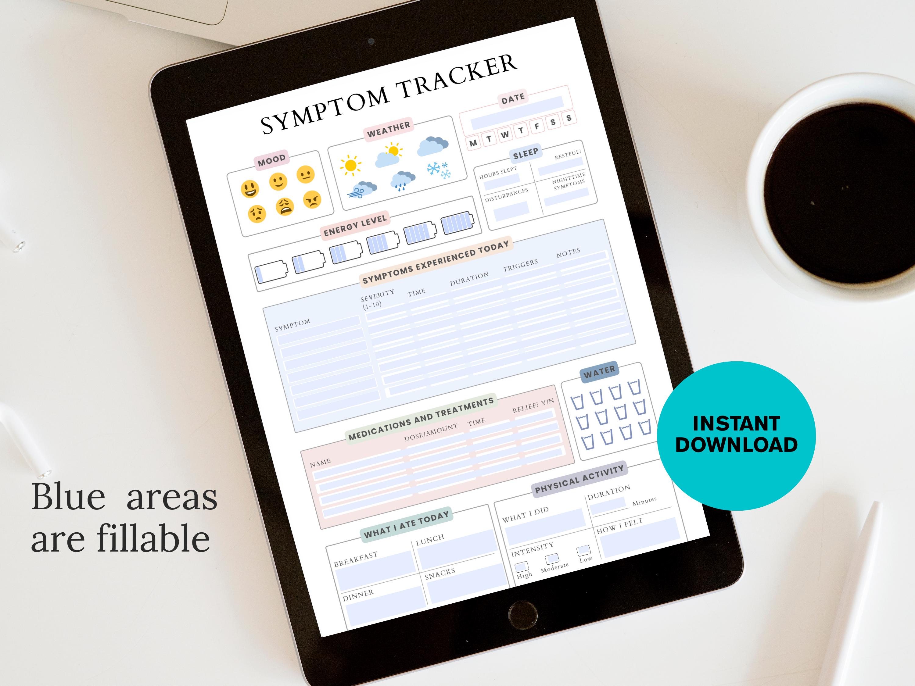 Symptom Tracker Printable PDF – Chronic Illness Log, Pain & Medication ...