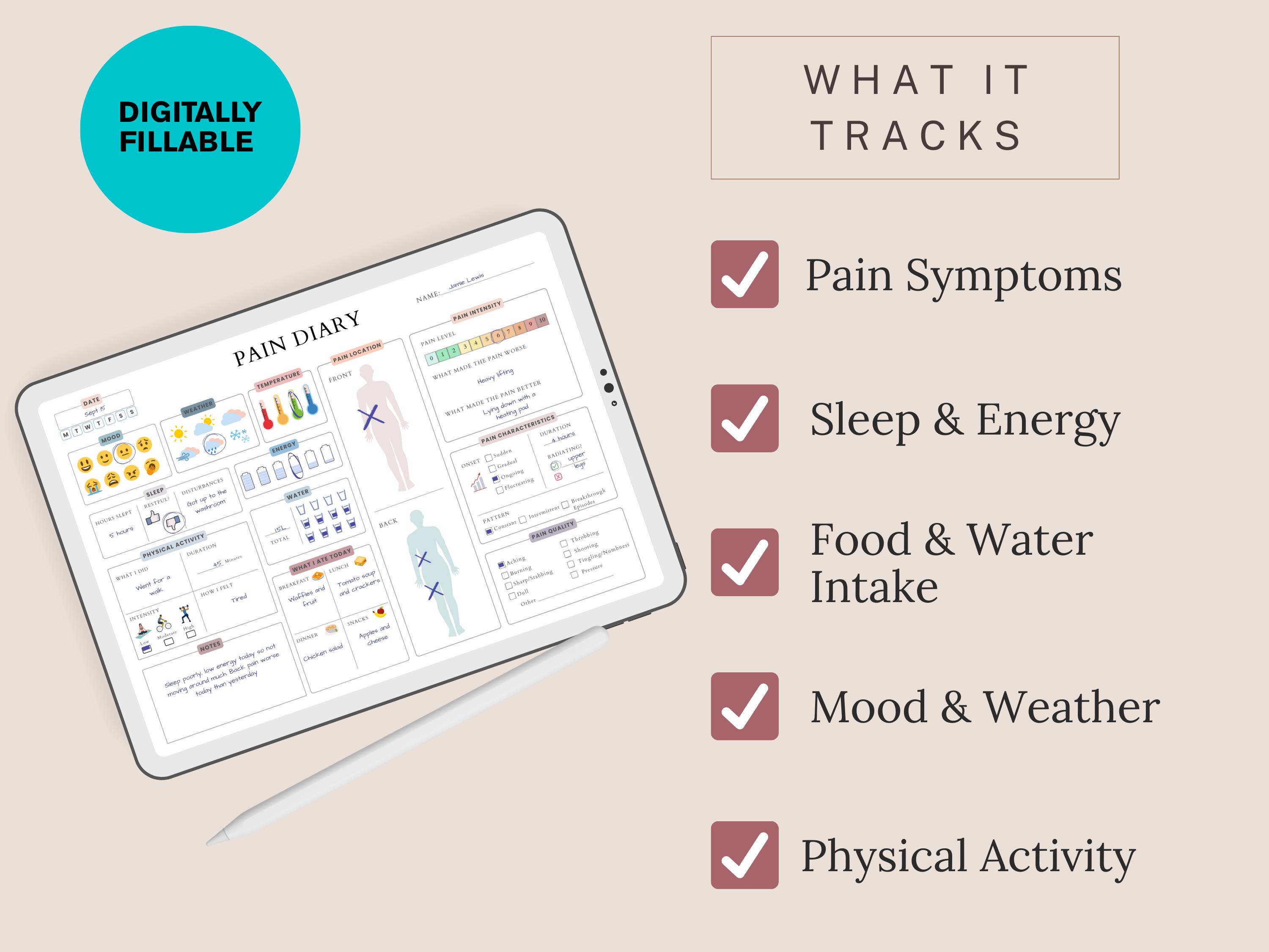 Pain Tracker Printable PDF — Headache & Migraine Log, Symptom Tracker ...