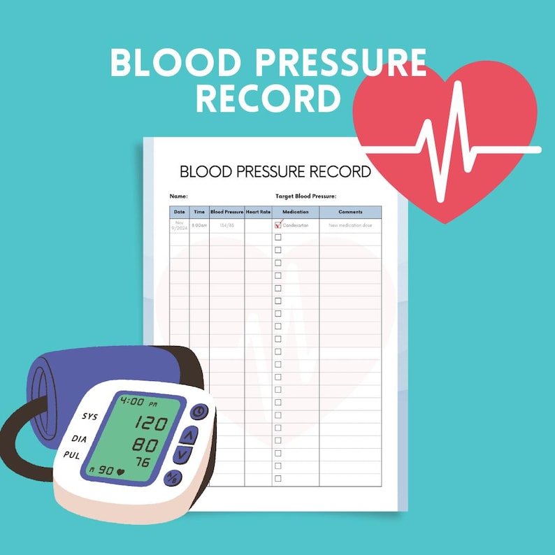 Blood Pressure Log Printable Blood Pressure Chart and Diary Caregiver ...