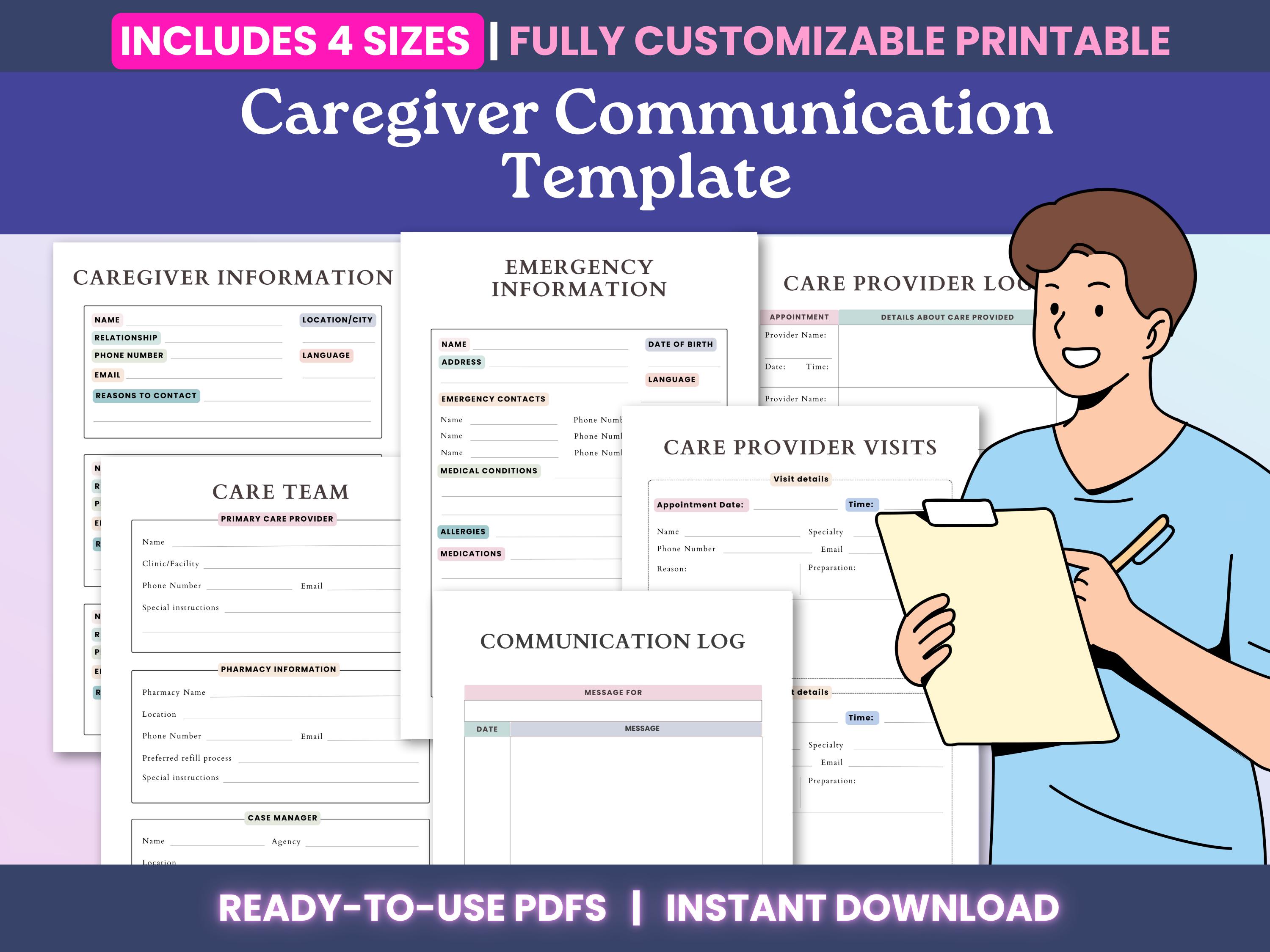 Caregiver Communication Log and Care Team Organizer - Caregiver Binder ...