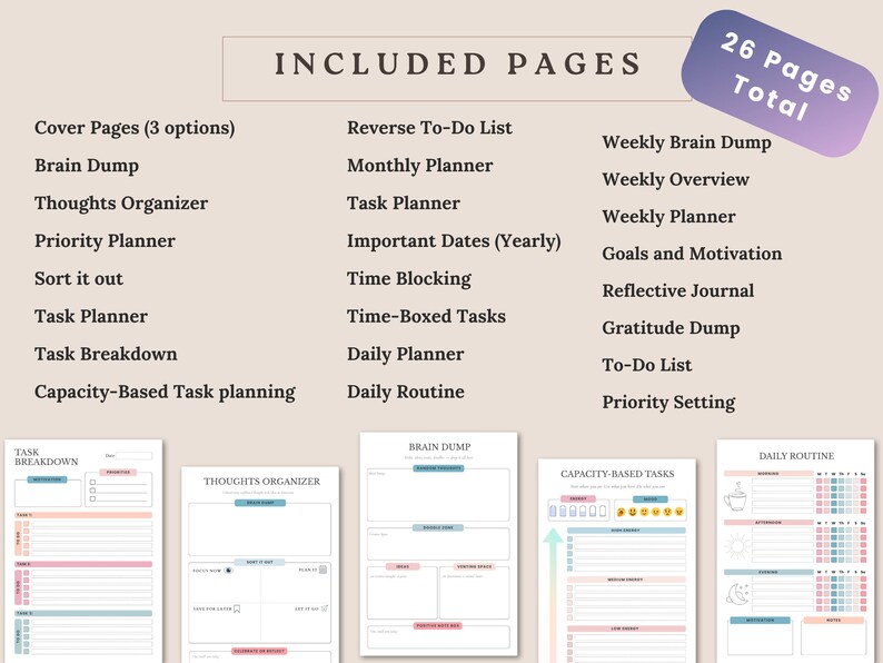 ADHD Brain Dump Template + Priority Matrix Printable PDF – Editable Canva Digital Planner ...