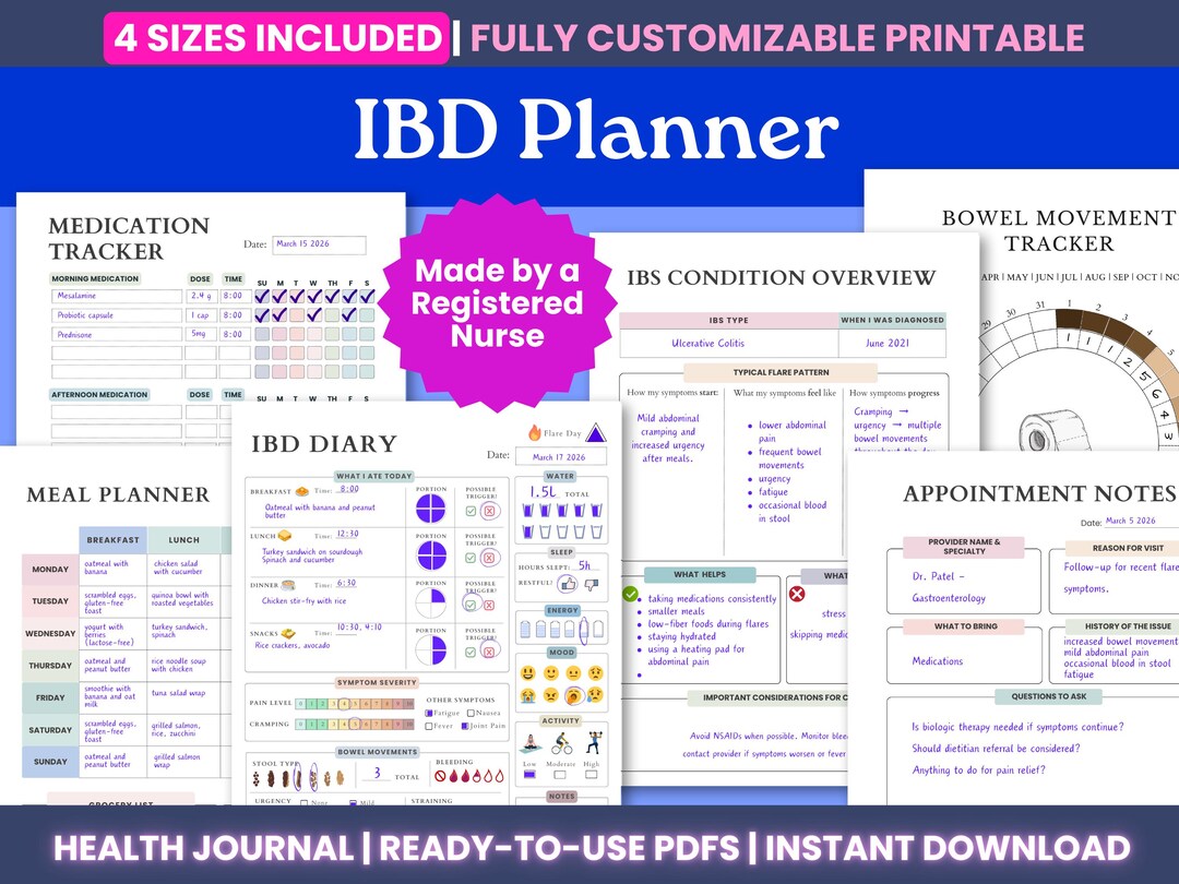 IBD Diary and Symptom Tracker Printable PDF - Editable Medical Binder ...