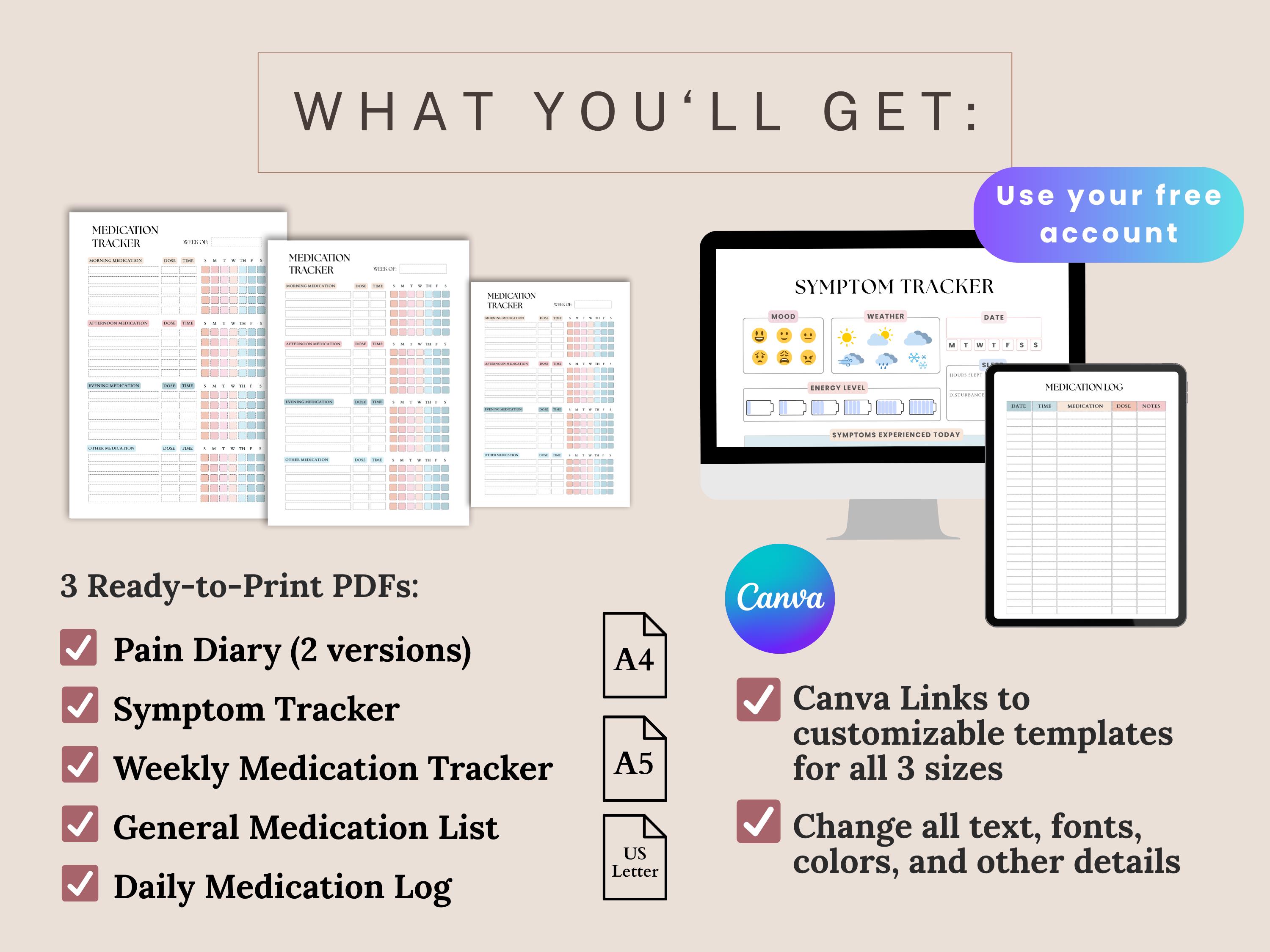 Symptom Tracker Printable PDF – Chronic Illness Log, Pain Diary ...