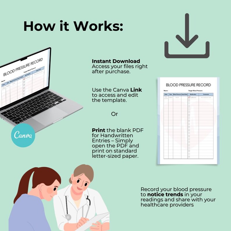 Blood Pressure Log Printable Blood Pressure Chart and Diary Caregiver ...