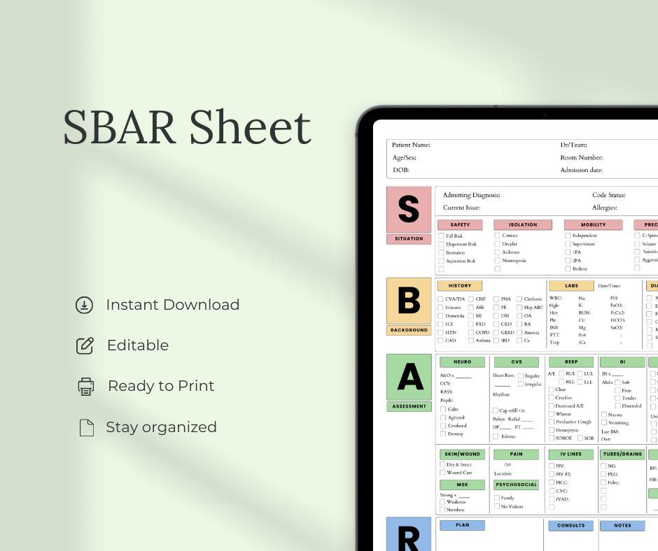 SBAR Nurse Report Sheet Rainbow Nursing Report Sheet for Medsurg Nurse ...