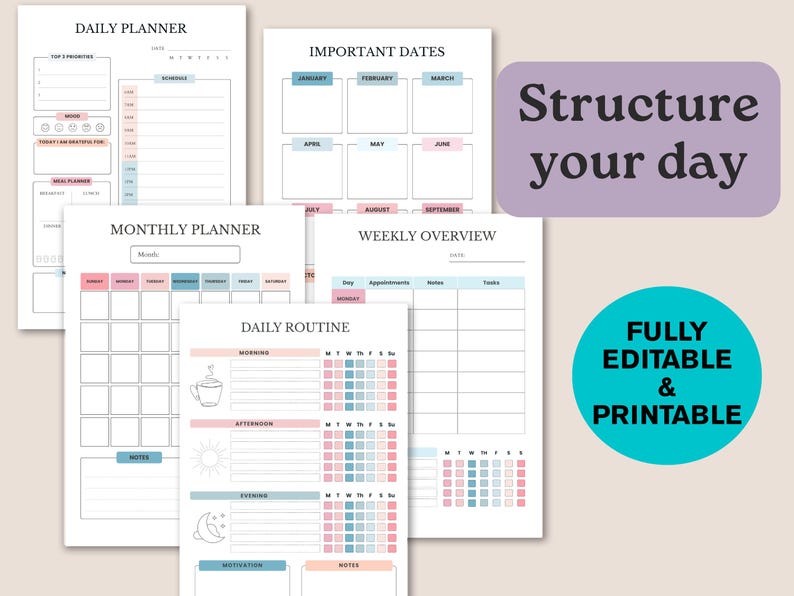 ADHD Brain Dump Template and Health Planner Editable Printable ...