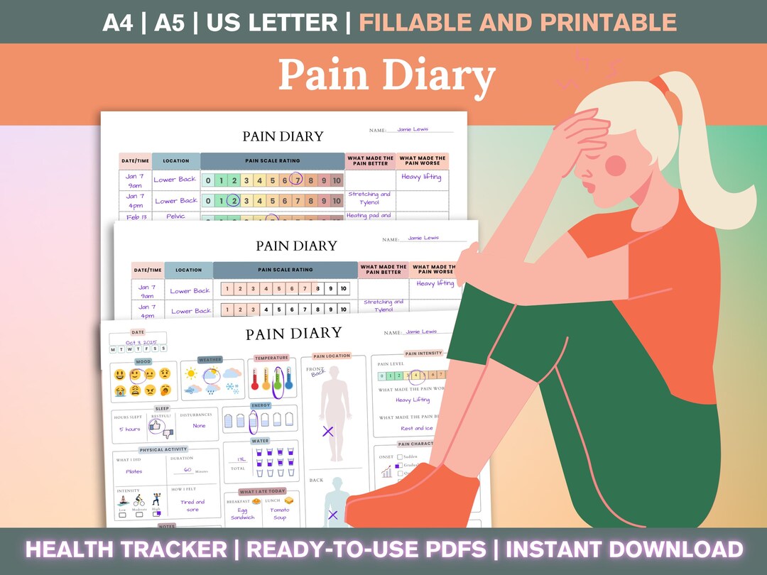 Pain Tracker Printable PDF — Headache & Migraine Log, Symptom Tracker ...