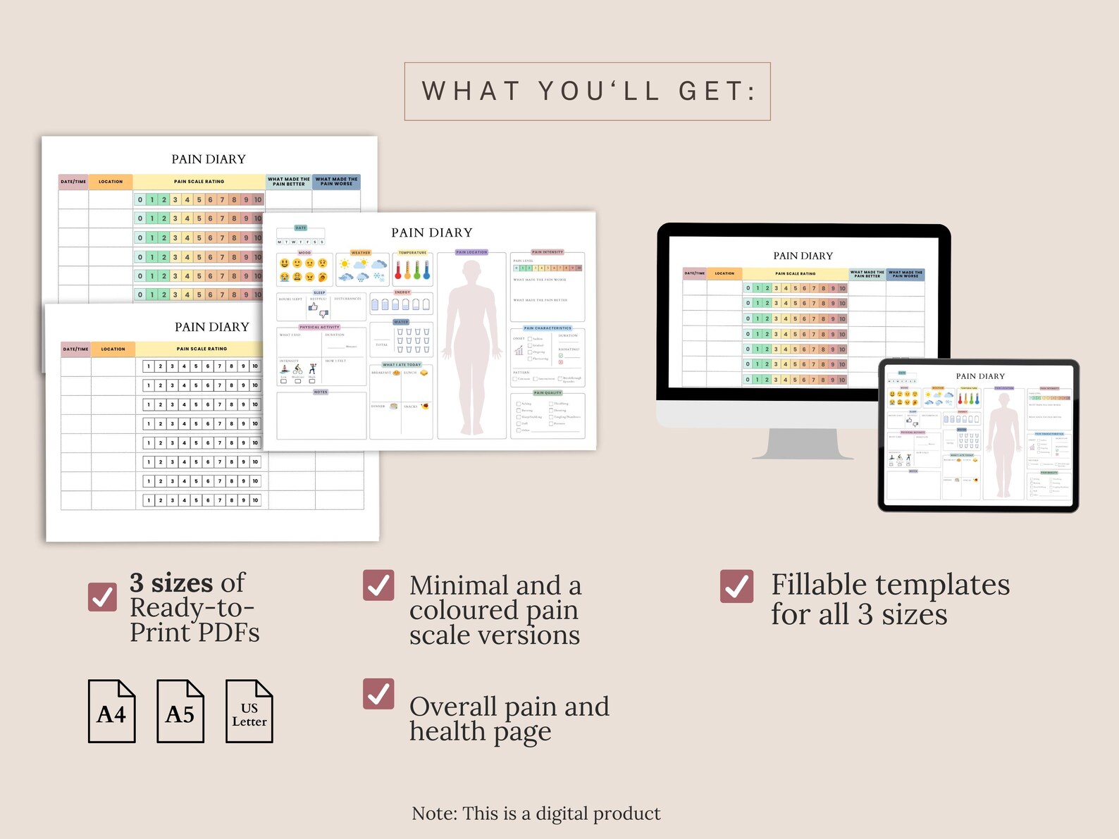Pain Tracker Printable PDF — Headache & Migraine Log, Symptom Tracker ...