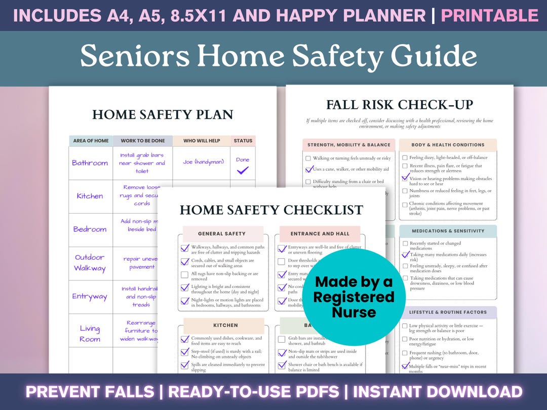 Seniors Home Safety Checklist and Fall Risk Printable PDF - Seniors ...