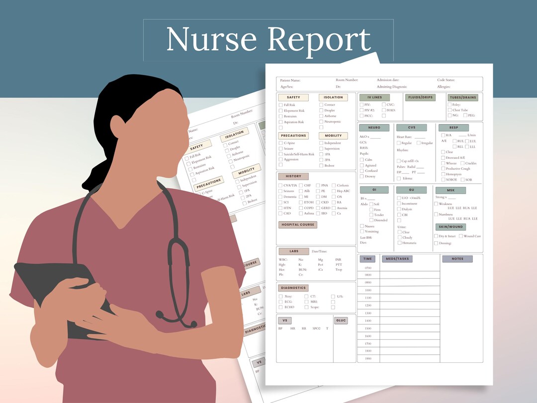 Nurse Report Sheet – RN & ICU Nurse Brain Sheet, Med-surg Report Sheet ...