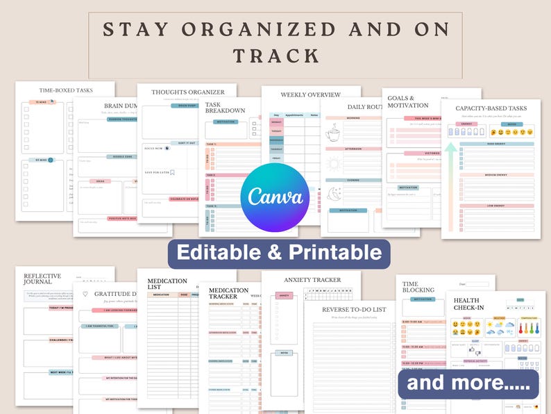 ADHD Brain Dump Template and Health Planner Editable Printable ...