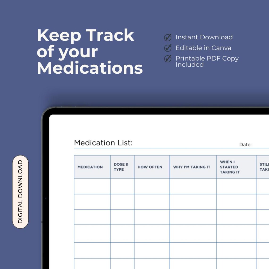Editable Medication List Template | Canva Template & Printable PDF ...