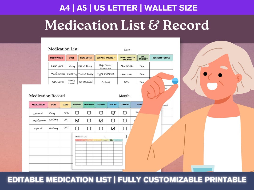 Medication List Template - Medication Record, Medication History ...
