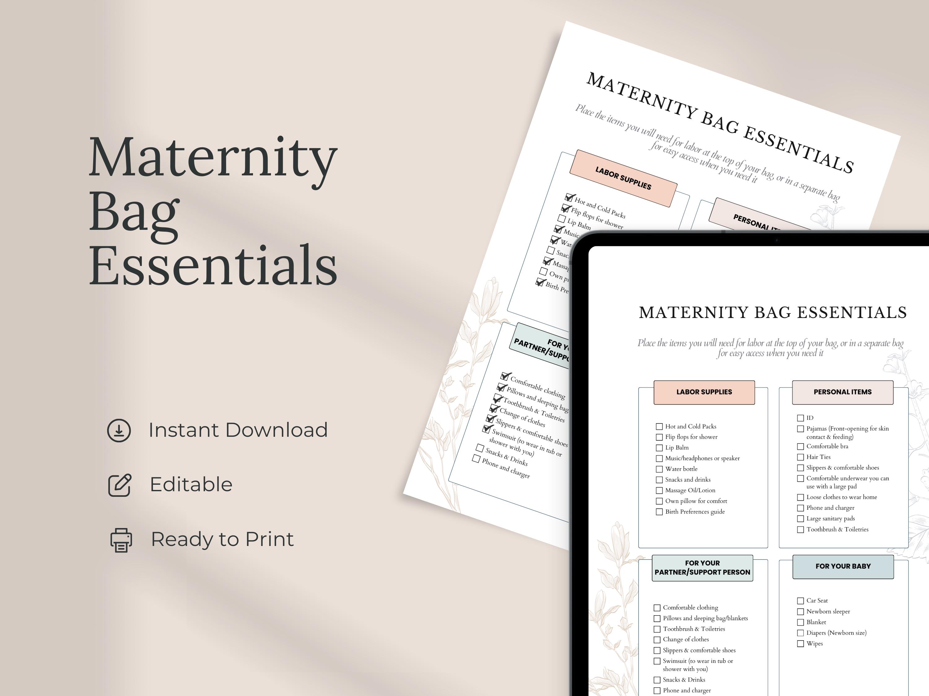 Labor Packing List Template | Hospital Packing List for Labour and ...