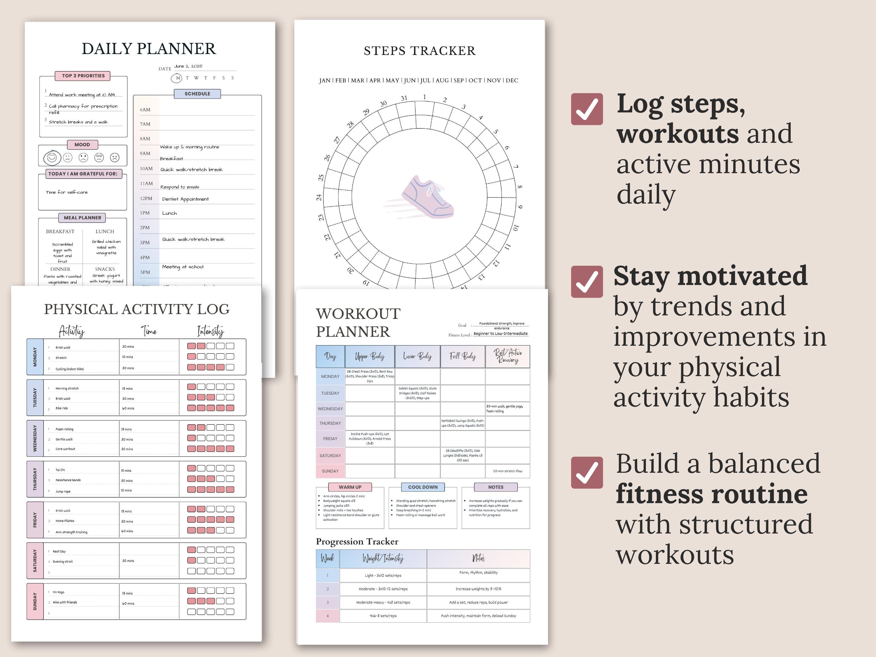 Fitness Planner Printable PDF — Workout & Fitness Tracker, Healthy ...