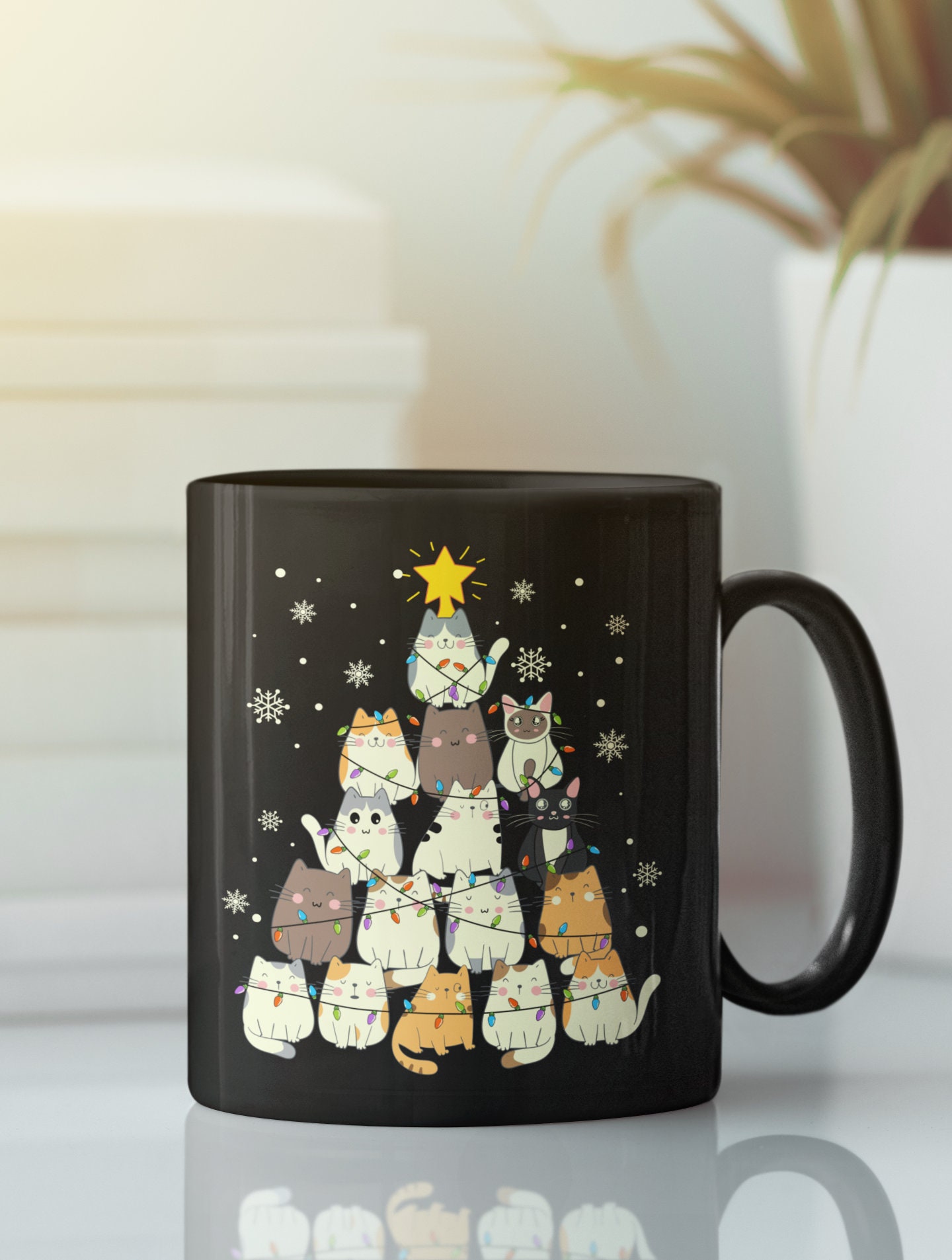 Cute Cat Christmas Mug, Cat Christmas Tree, Christmas Cat Gift, Funny ...