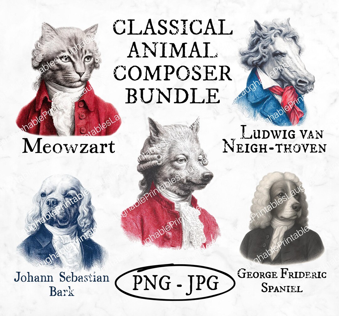 Classical Composer Design Bundle, Funny Animal Music Art Files, Mozart ...