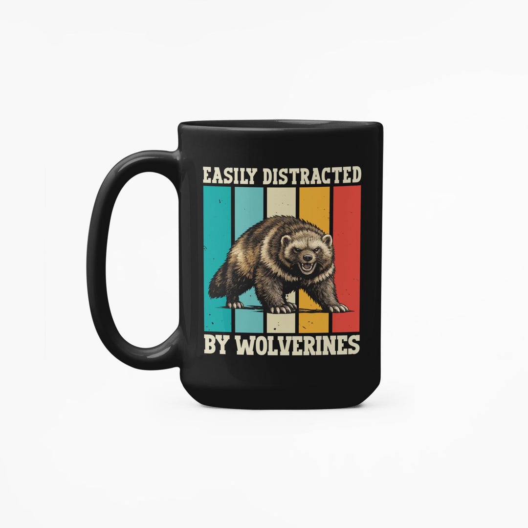 Easily Distracted by Wolverines Black Mug, Funny Wolverine Lover Humor ...