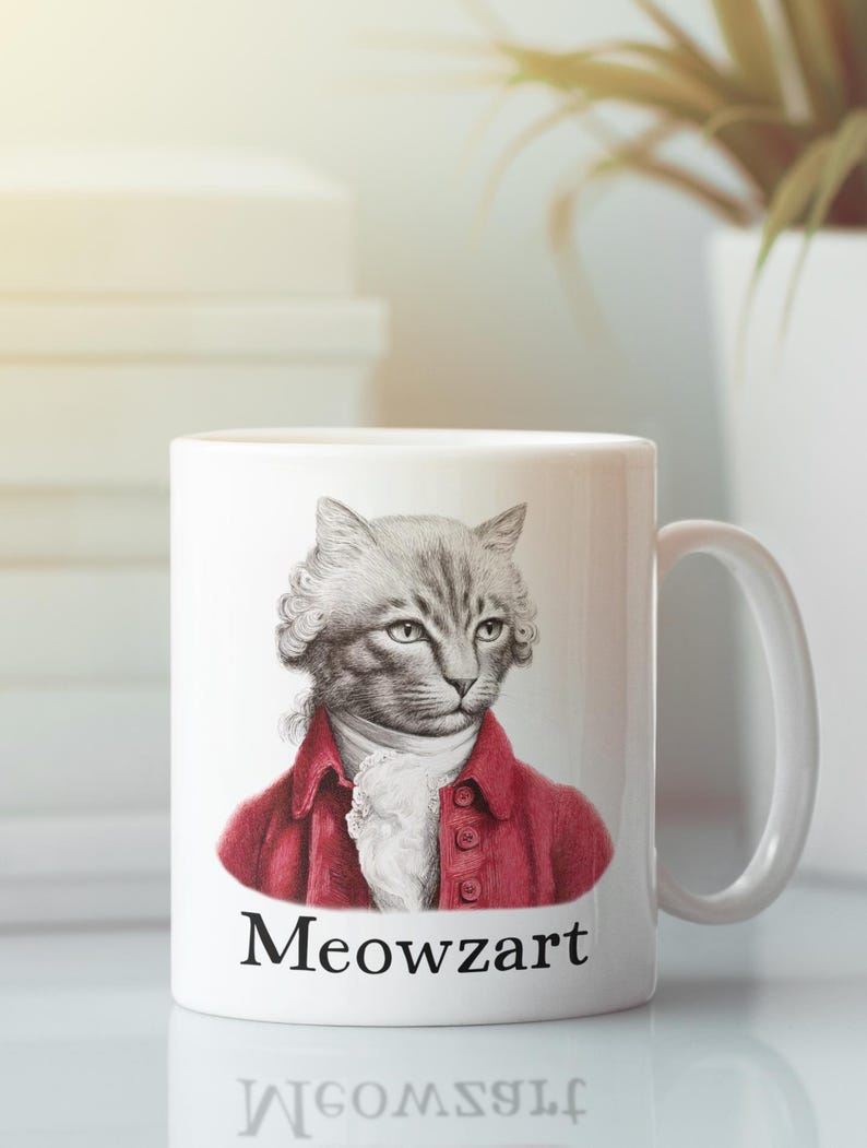 Funny Meowzart Cat Mug, Classical Music Lover Gift, Mozart Coffee Cup ...