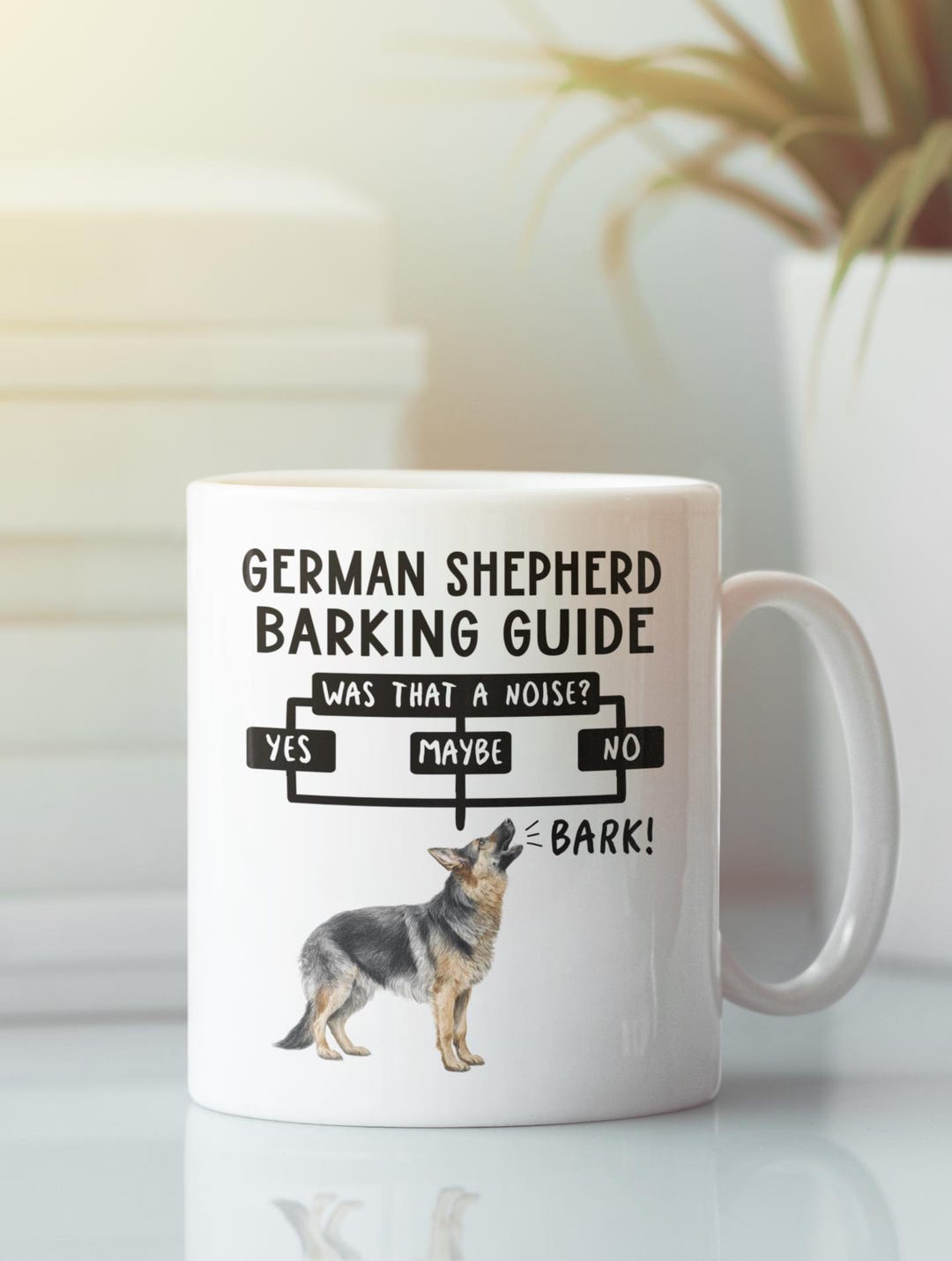 Funny German Shepherd Coffee Mug, GSD Barking Flowchart Guide Cup ...