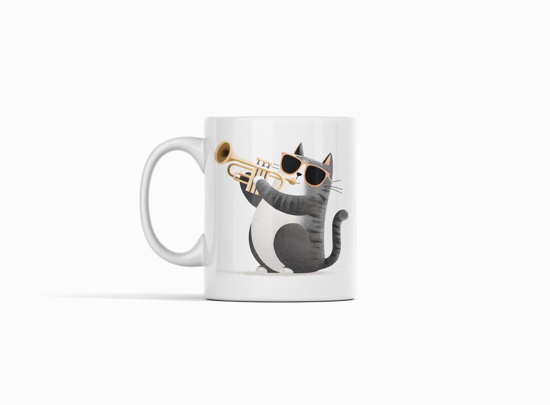 Funny Cat Playing Trumpet Coffee Cup, Trumpet Cat Mug, Music Lover Gift ...
