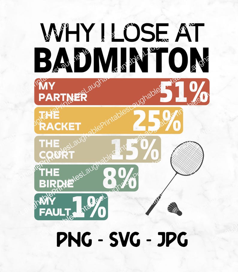 Why I Lose at Badminton SVG, Funny Badminton Lover Clipart, Png Jpg ...