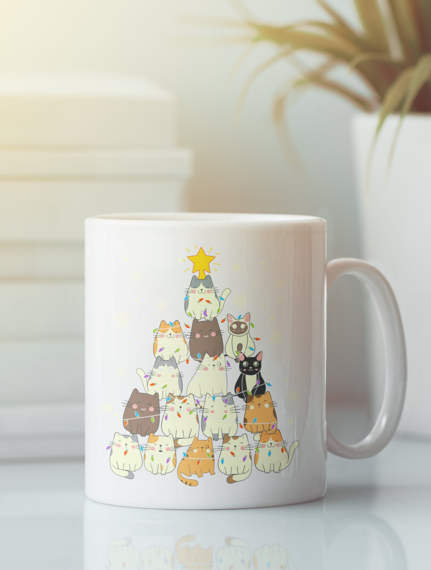 Cute Cat Christmas Mug, Cat Christmas Tree, Christmas Cat Gift, Funny ...