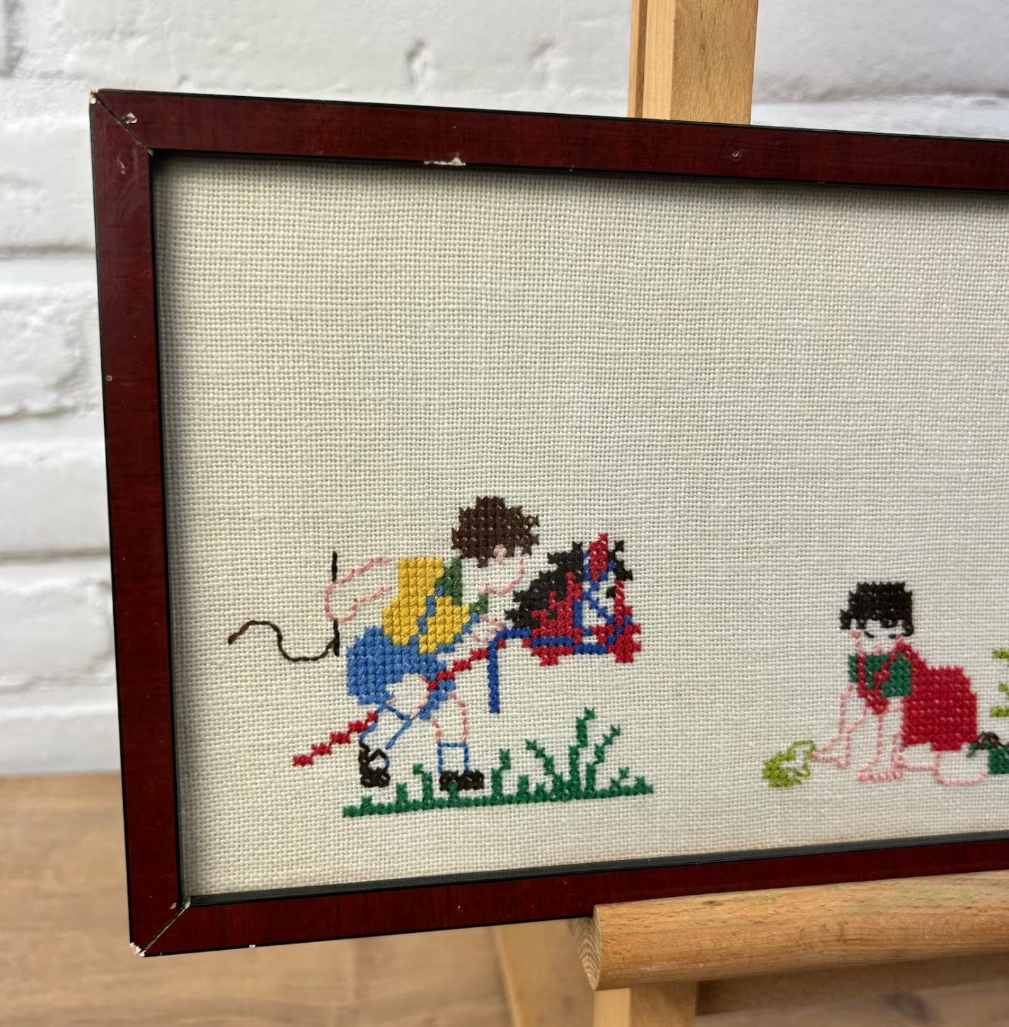 Children Playing Embroidery Cottonwork Framed - Etsy