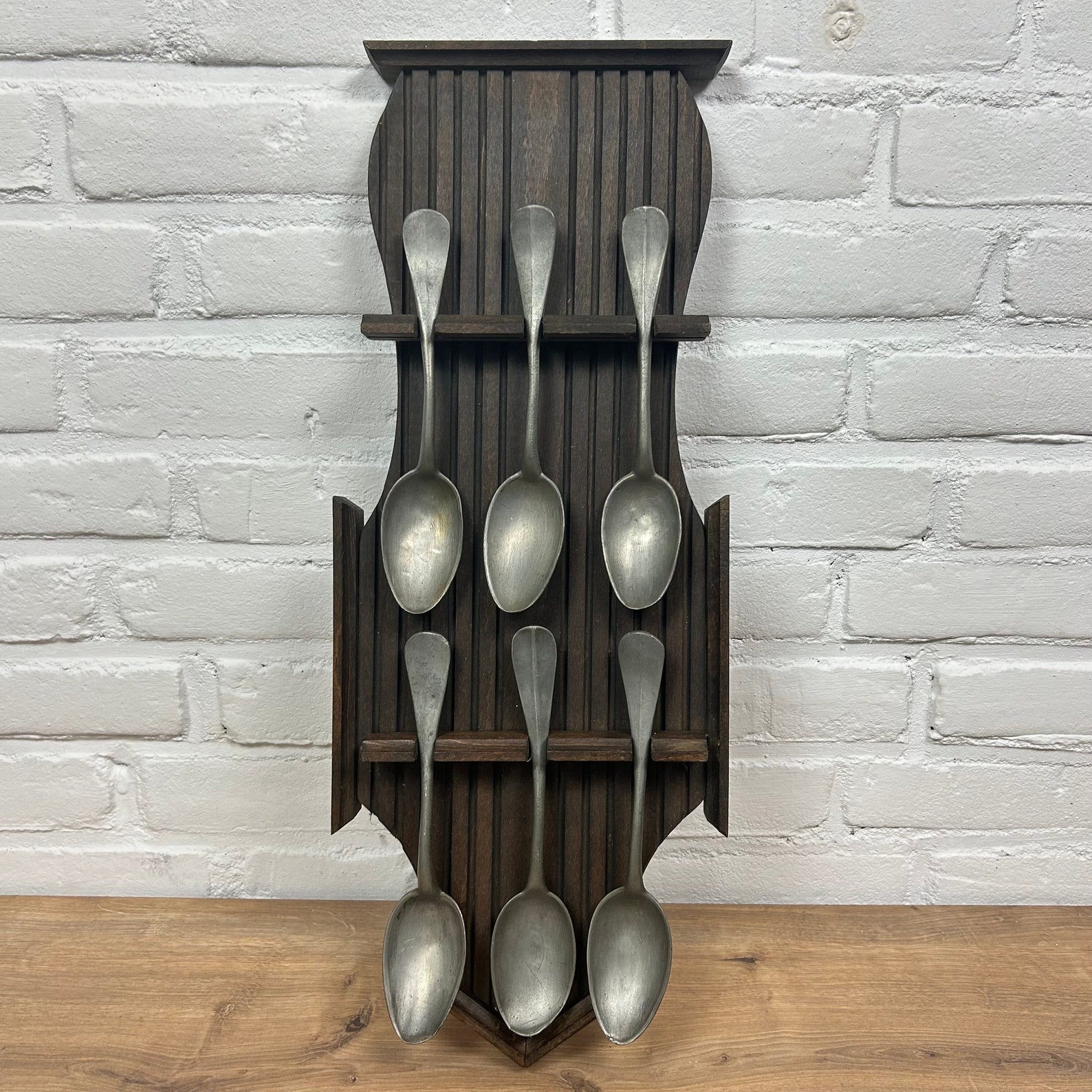 Antique Wooden Wall Display With 6 Old Tin Spoons. - Etsy