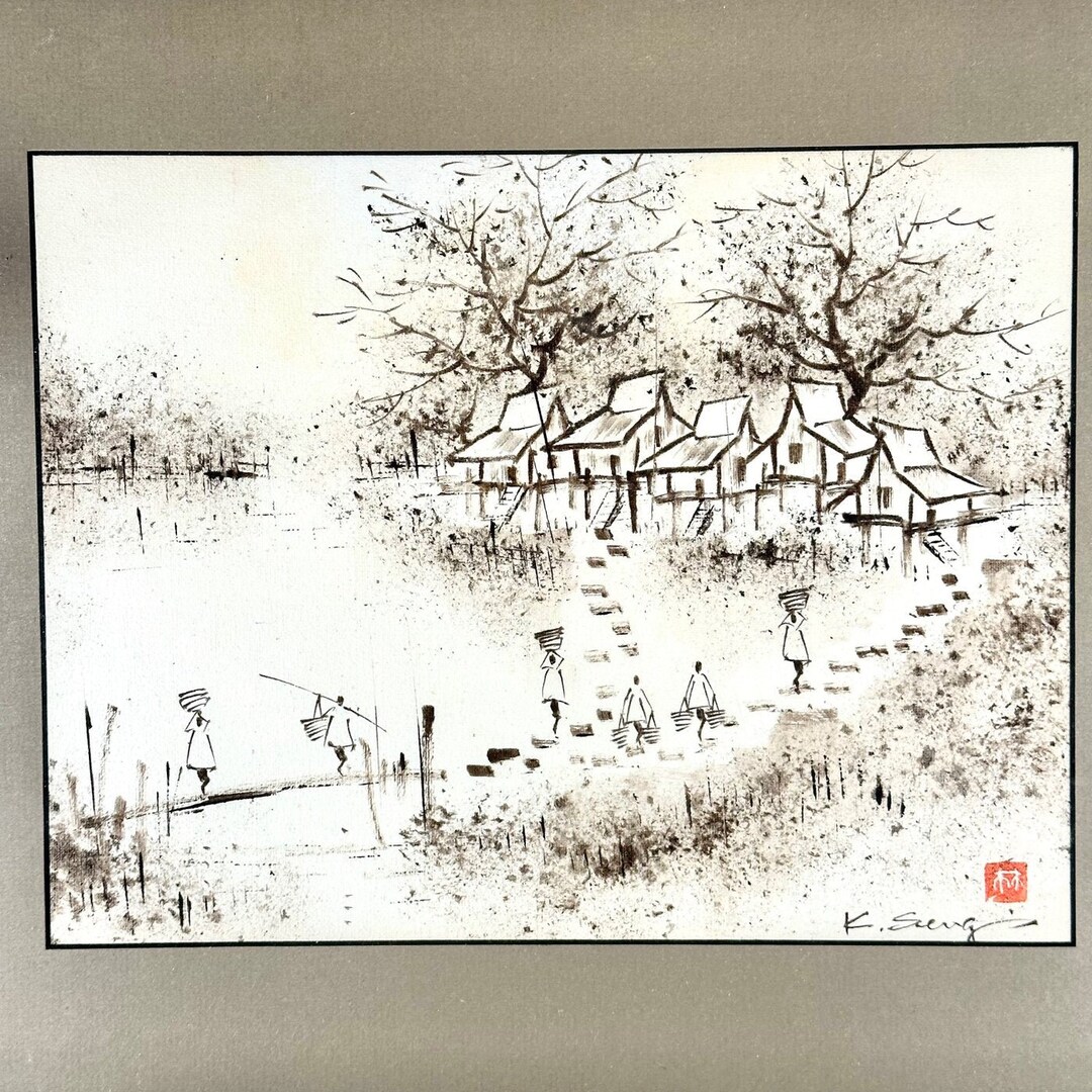 Ink Painting of a Japanese Village - Etsy