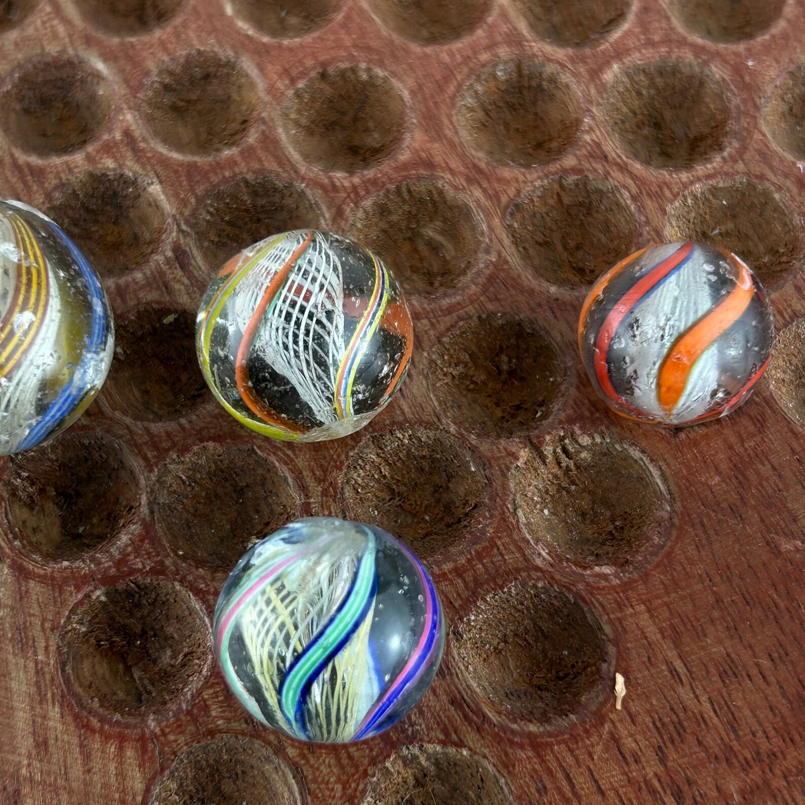 Collection of 5 Antique Latticino Core Swirls Marbles Handmade German ...