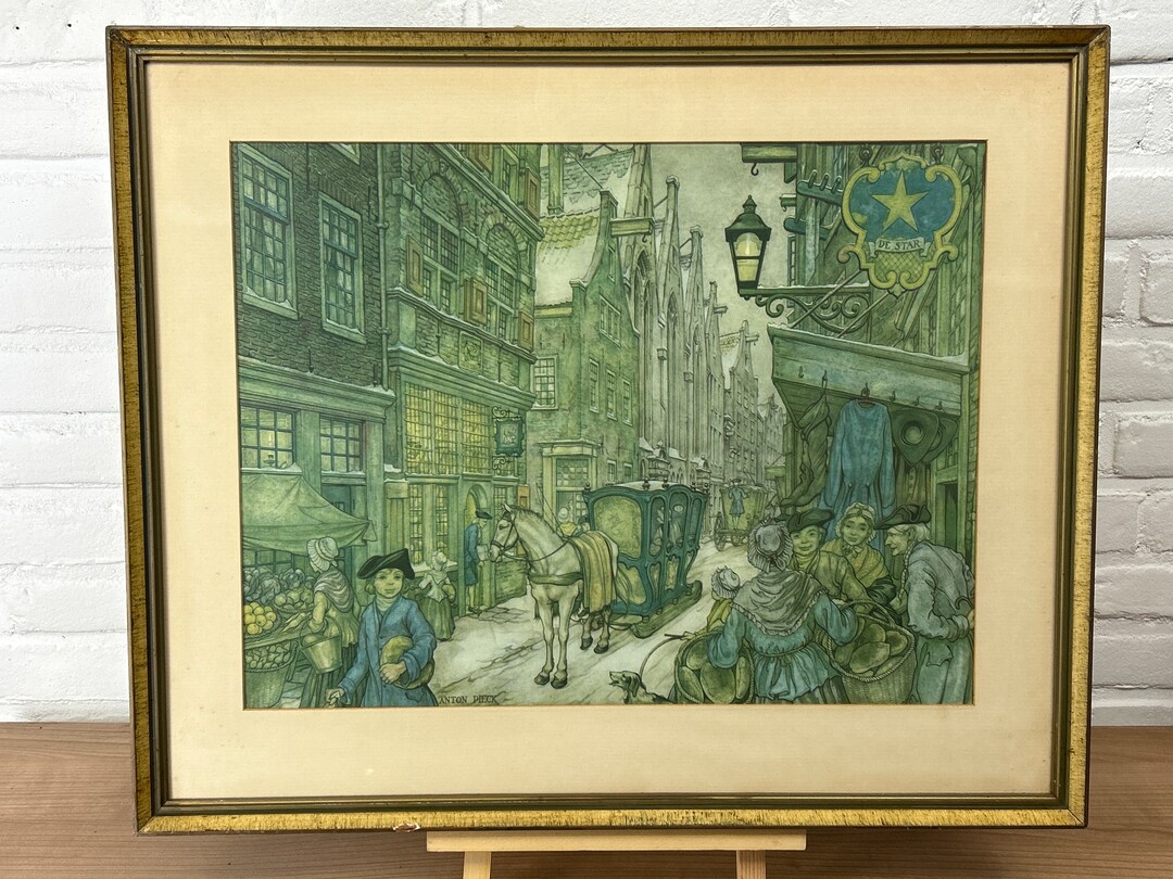 Large Anton Pieck Print City Street Scene - Etsy