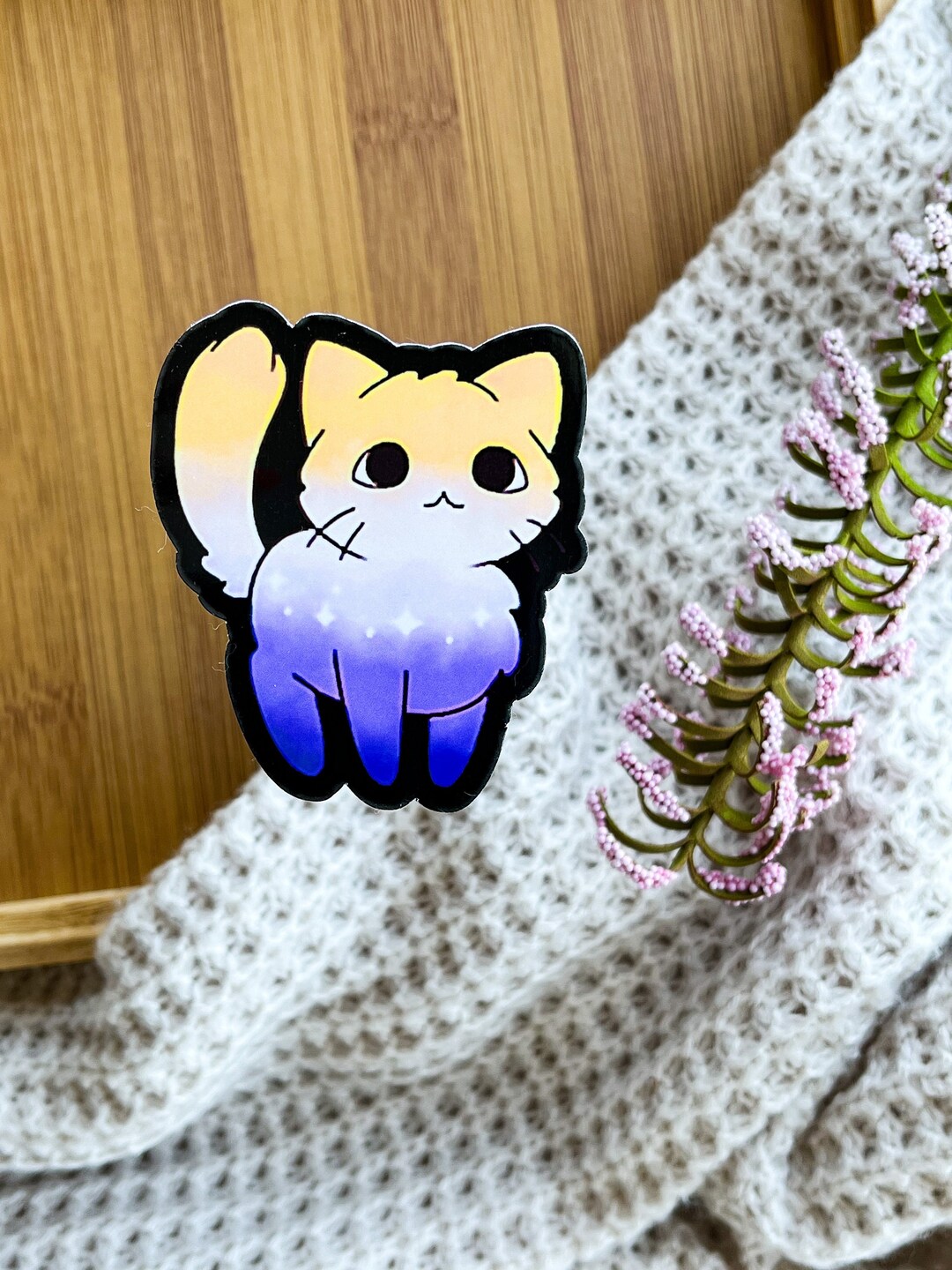 Non-binary Kitty Sticker, Water Bottle Sticker, Laptop Sticker, Weather ...