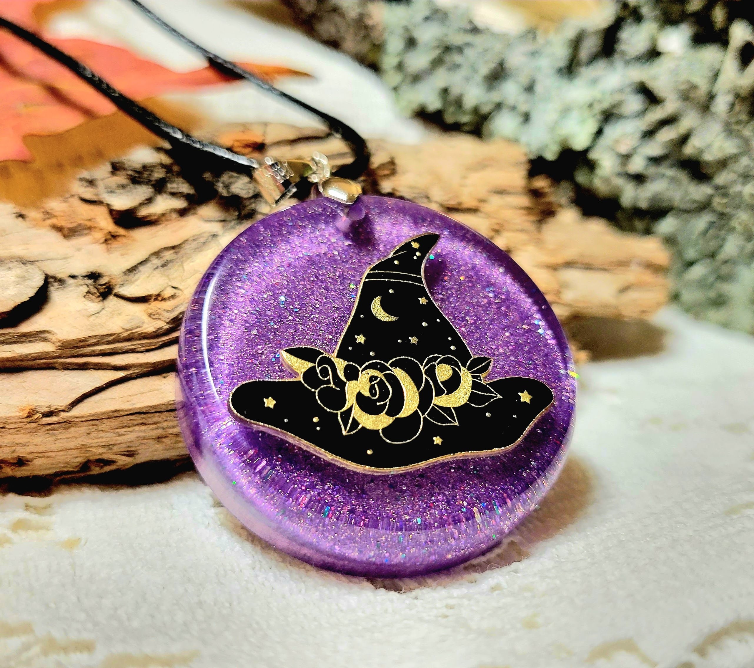 Celestial Black Witch Hat Pendant Unique Handmade Jewelry - Etsy