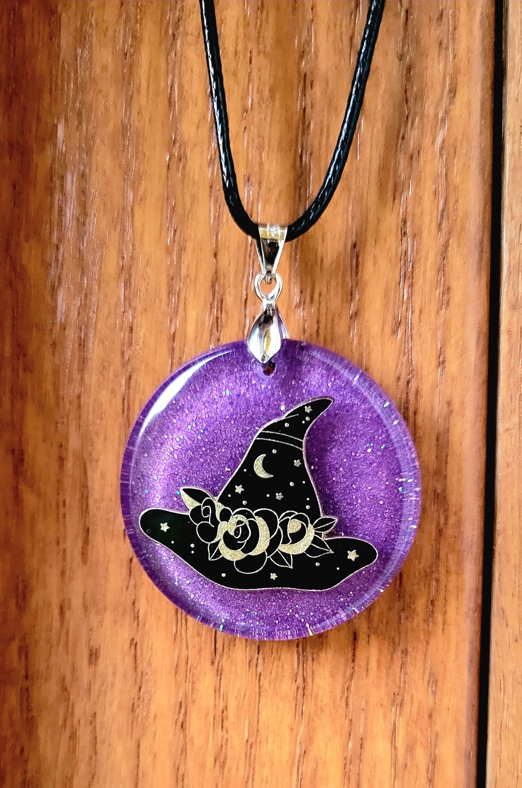 Celestial Black Witch Hat Pendant Unique Handmade Jewelry - Etsy