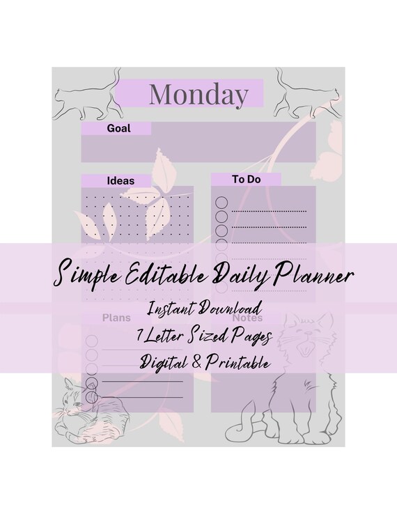 Cat Themed Daily Planner Template Printable Digital Calendar - Etsy