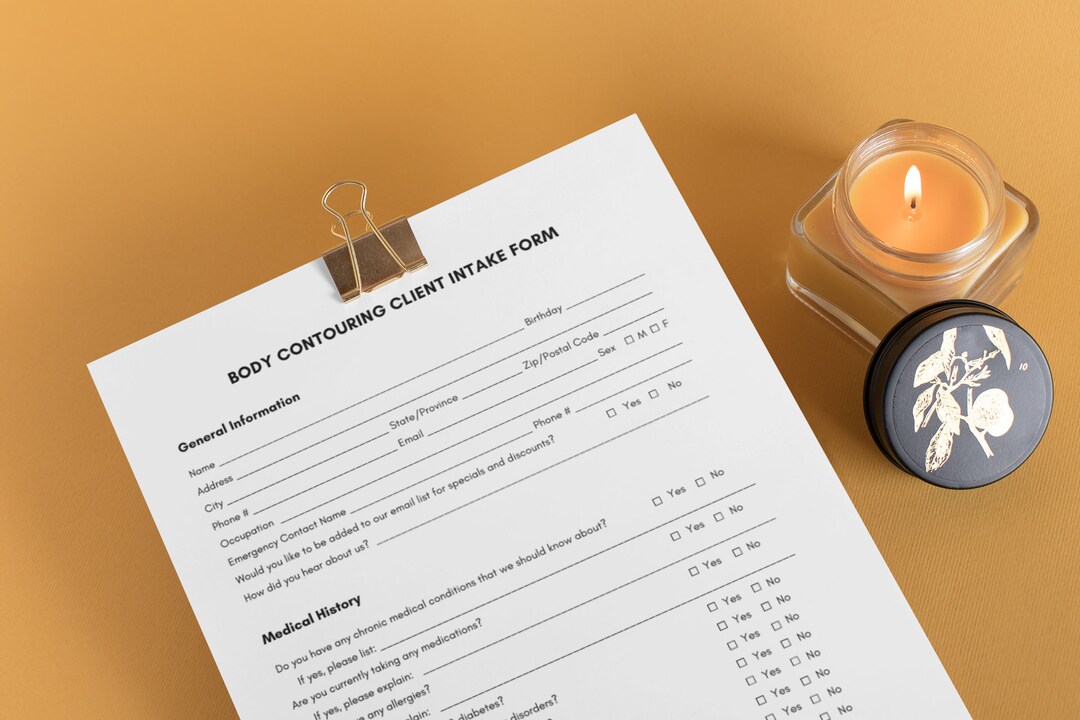 Body Contouring Client Intake Form, Body Contouring Forms, Client ...