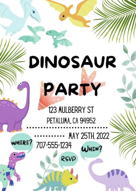 Dinosaur Party Invitation Printable Template | Etsy