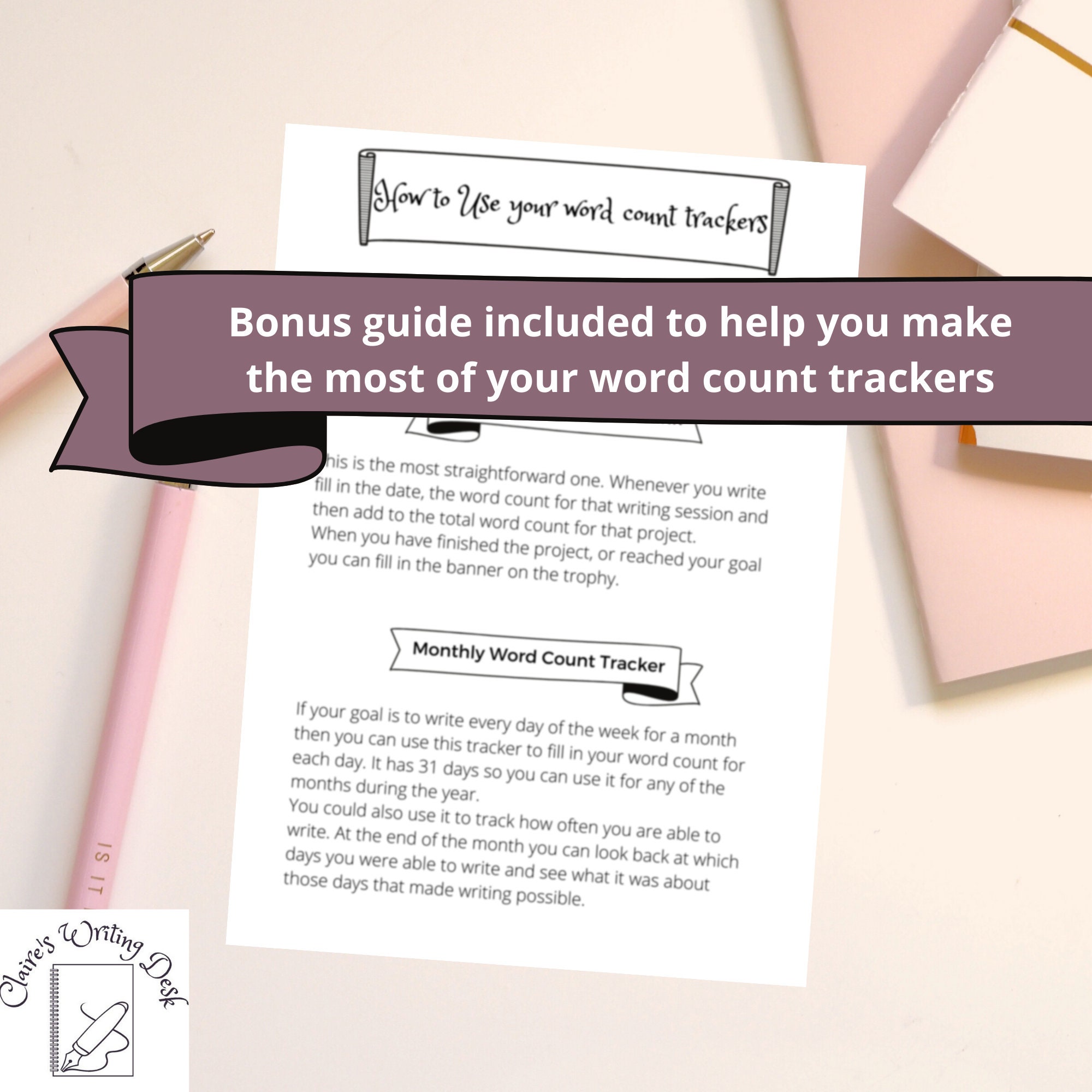 Word Count Trackers, Instant Download Planning Help for Authors and ...