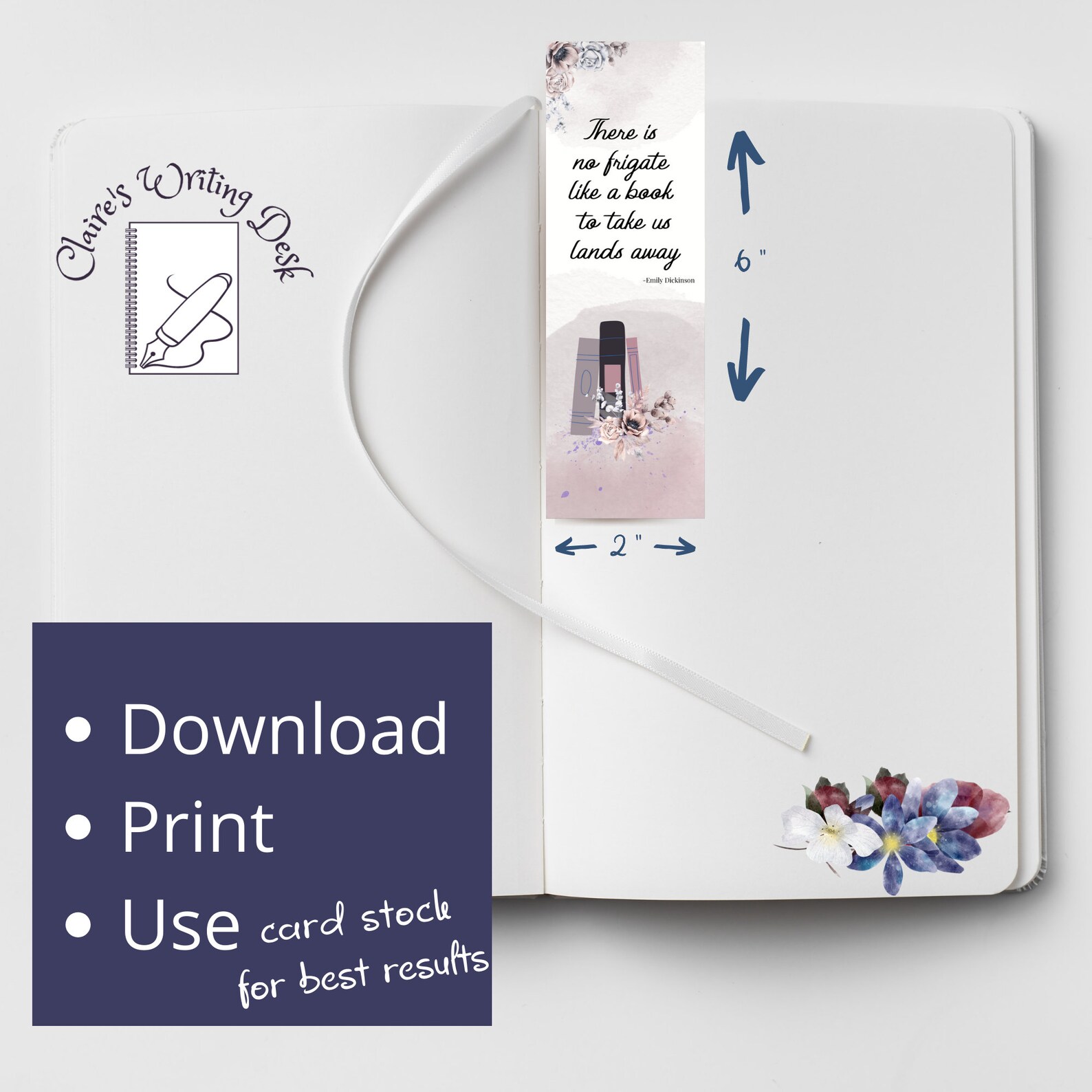 Floral Bookmark for Book Lovers, Emily Dickinson Printable Quotes for ...